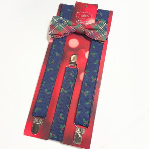 st. Nicholas | Accessories | Mens Holiday Bow Tie Suspenders Set Plaid ...
